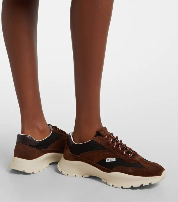 Prada Suede And Fabric Lace-up Sneakers - Brown