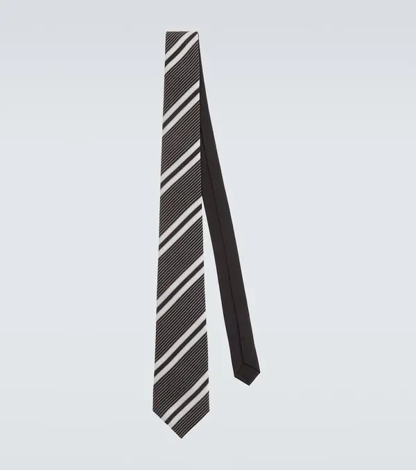 Saint Laurent Striped Silk Neck Tie - Black