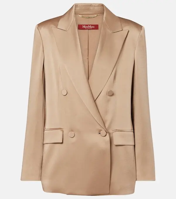 Max Mara Arca Satin Double-breasted Blazer - Gold