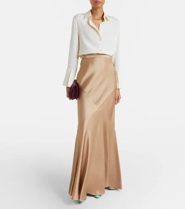 Max Mara Satin Maxi Skirt - Beige