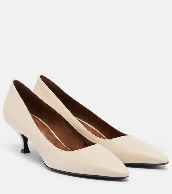 HERBERT LEVINE Leather Pointed Toe Pumps - Beige