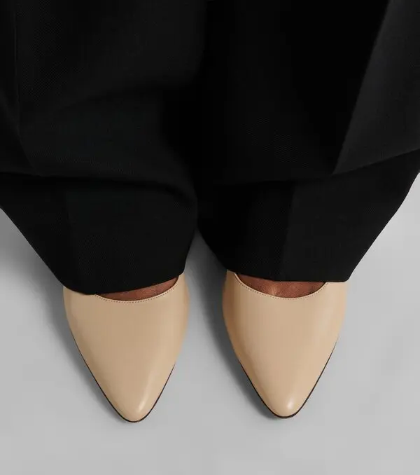 HERBERT LEVINE Leather Pointed Toe Pumps - Beige