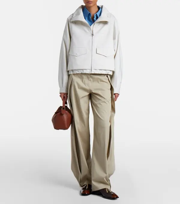 Loewe Cotton And Silk Gabardine Wide-leg Pants - Beige