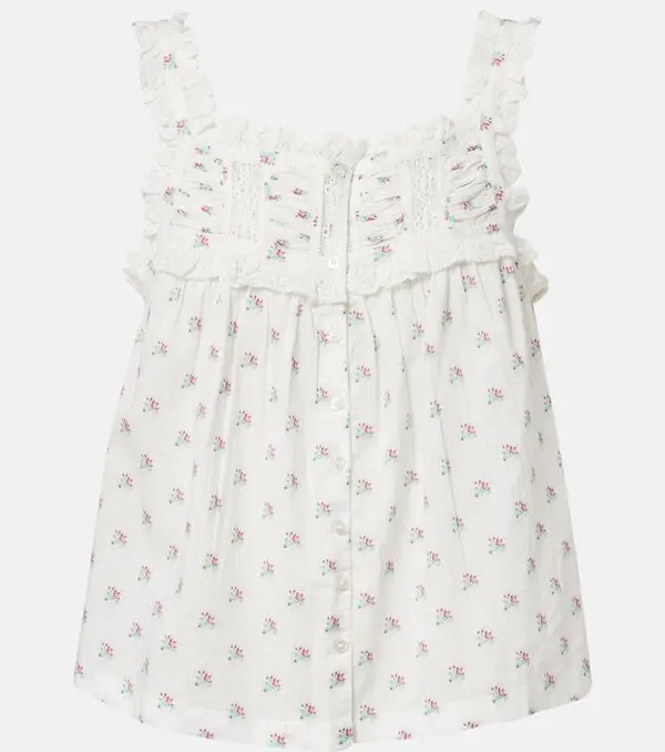 DÔEN Floral Lace-trimmed Cotton Top - Multicoloured
