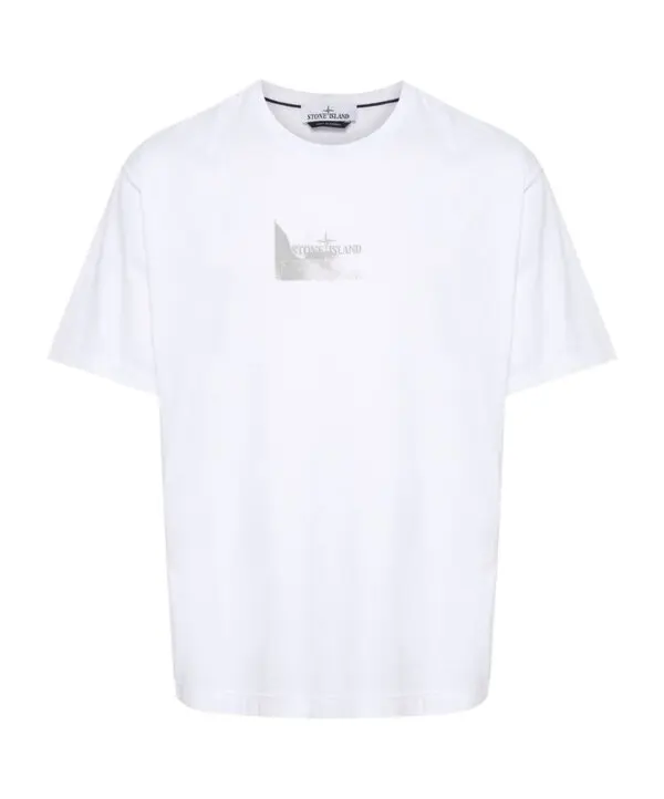 Stone Island Logo Printed Crewneck T-shirt - White