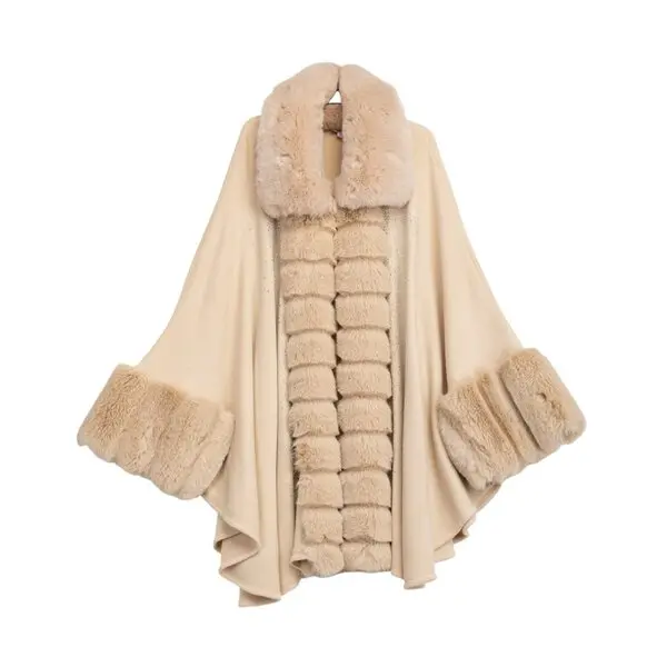 NIZA Poncho With Horizontal Details On The Front - Brown