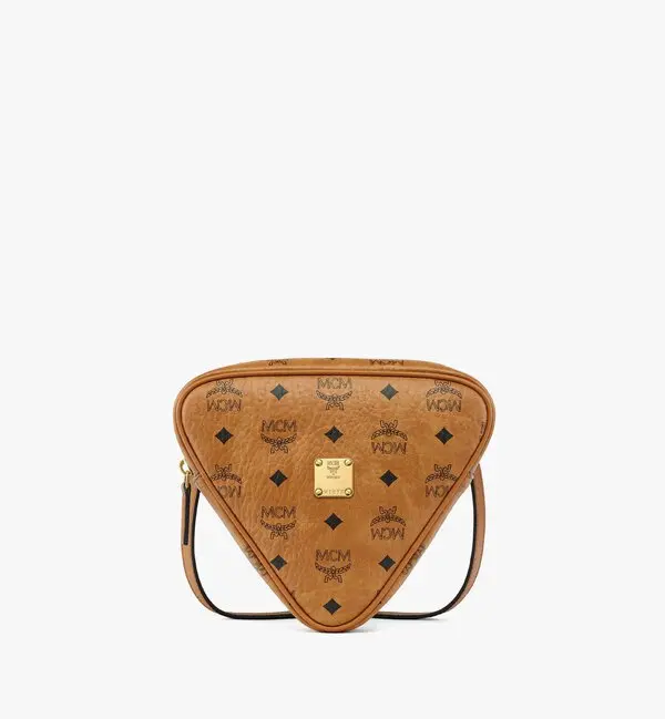 Mcm Aren Tambourine Pouch In Visetos - Cognac