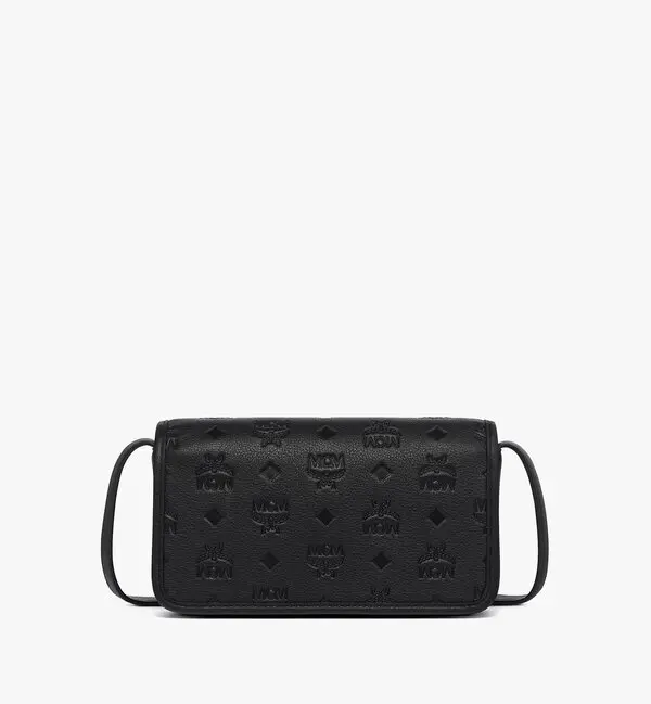Mcm Aren Crossbody Wallet In Embossed Monogram Leather - Black