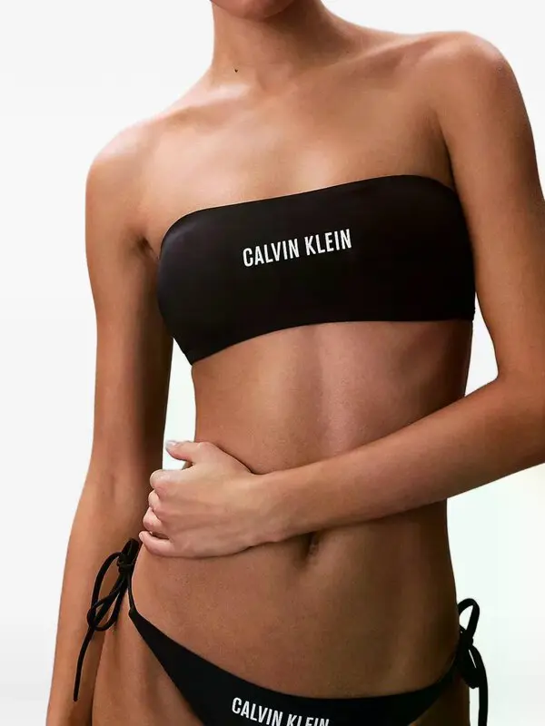 Calvin Klein Logo Print Bandeau Bikini - Black
