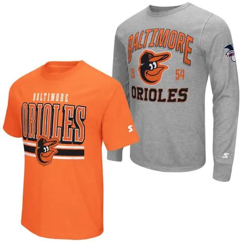 STARTER Heather Gray/ Baltimore Orioles Two-pack Long Sleeve & Short Sleeve T-shirt Set - Orange
