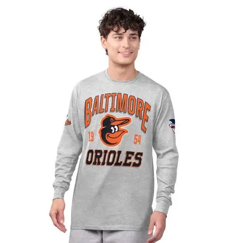 STARTER Heather Gray/ Baltimore Orioles Two-pack Long Sleeve & Short Sleeve T-shirt Set - Orange