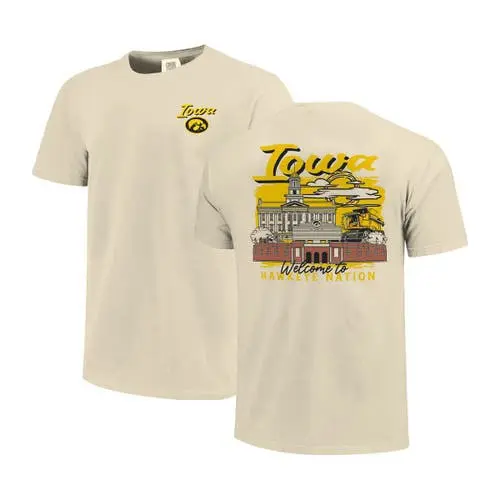 IMAGE ONE Iowa Hawkeyes Comfort Colors Hand-drawn Campus Stack T-shirt - Natural