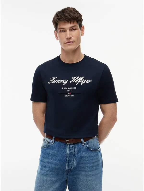 Tommy Hilfiger Embroidered Script Logo T-shirt - Navy