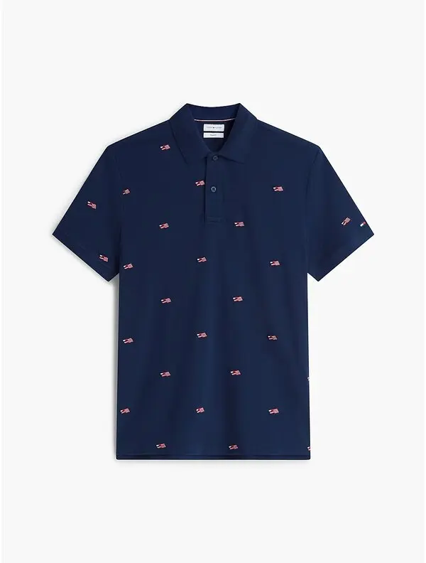 Tommy Hilfiger Regular Fit Allover Flag Logo Pique Polo