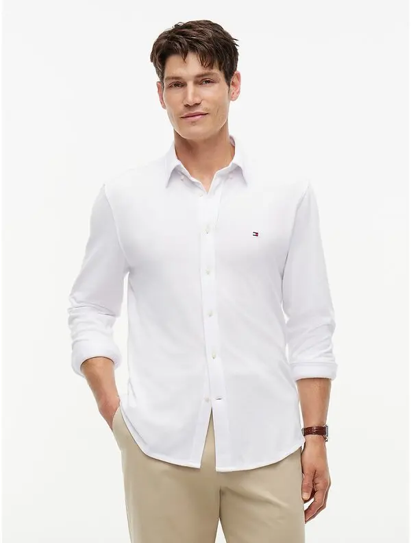 Tommy Hilfiger Slim Fit Lightweight Pique Knit Shirt - White
