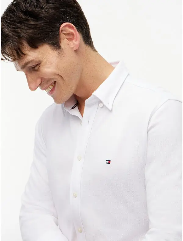 Tommy Hilfiger Slim Fit Lightweight Pique Knit Shirt - White