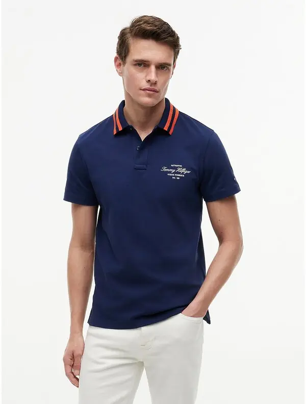 Tommy Hilfiger Regular Fit Tipped Jersey Polo - Light Navy