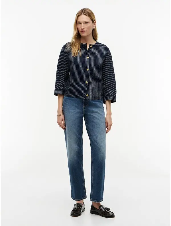 Tommy Hilfiger Striped Linen-blend Blouse With Gold-tone Buttons
