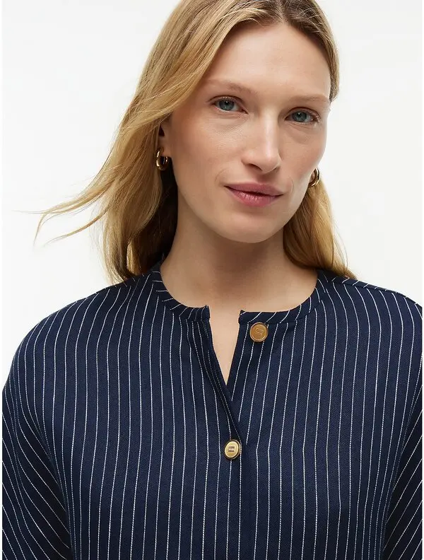 Tommy Hilfiger Striped Linen-blend Blouse With Gold-tone Buttons