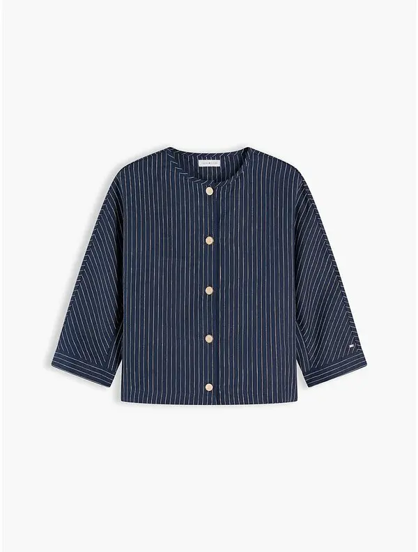 Tommy Hilfiger Striped Linen-blend Blouse With Gold-tone Buttons