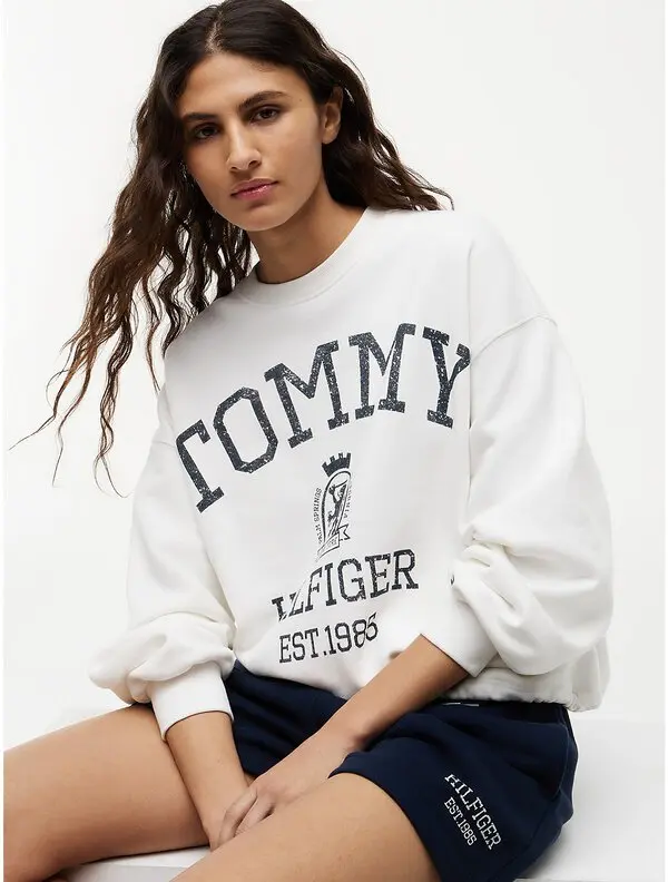 Tommy Hilfiger Drawcord Varsity Crest Logo Sweatshirt