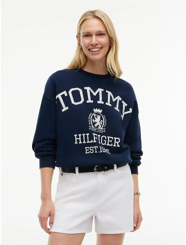 Tommy Hilfiger Varsity Crest Logo Sweatshirt - Navy