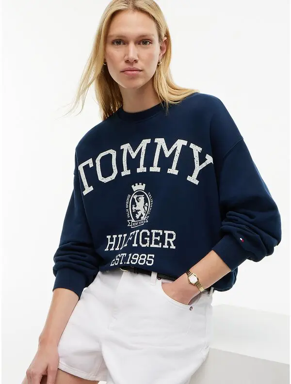 Tommy Hilfiger Varsity Crest Logo Sweatshirt - Navy