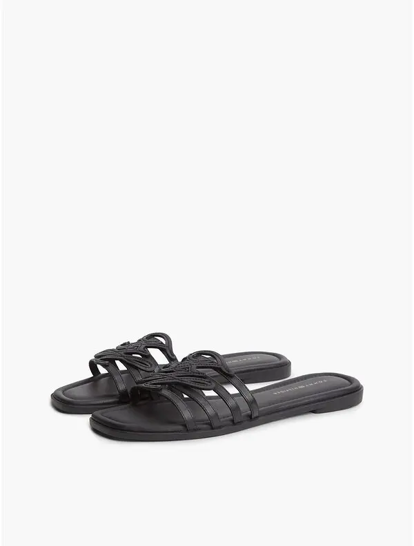Tommy Hilfiger Script Monogram Leather Slide Sandal