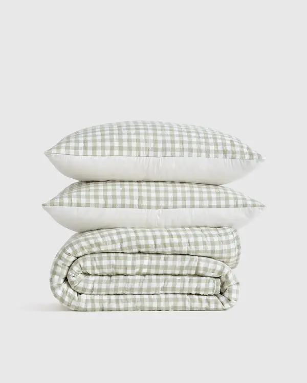Quince European Linen Patterned Quilt Set - Willowleaf Gingham