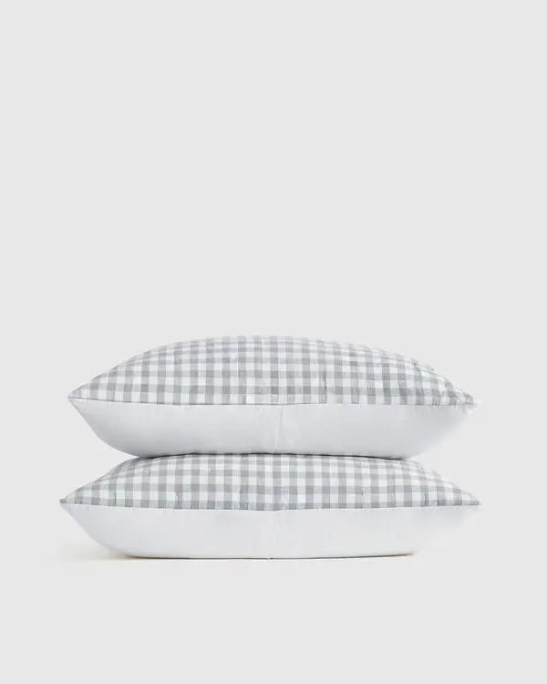 Quince European Linen Patterned Quilted Sham Set - Light Blue Gingham