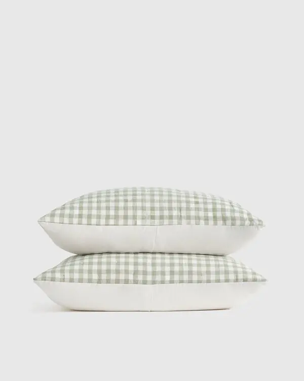 Quince European Linen Patterned Quilted Sham Set - Willowleaf Gingham