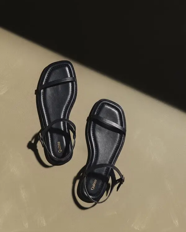 Quince Italian Leather Ankle Strap Flat Sandal - Black