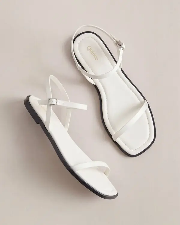 Quince Italian Leather Ankle Strap Flat Sandal - Bone