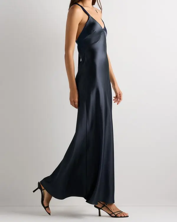 Quince Bianca Stretch Satin Maxi Dress - Navy