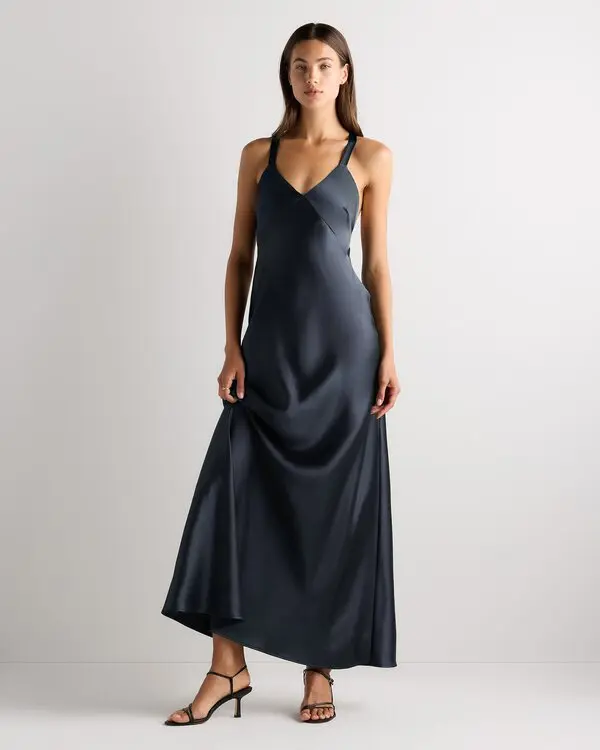 Quince Bianca Stretch Satin Maxi Dress - Navy
