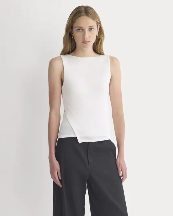 Everlane Tissue Boatneck Tank Top With Side Tie - Bone