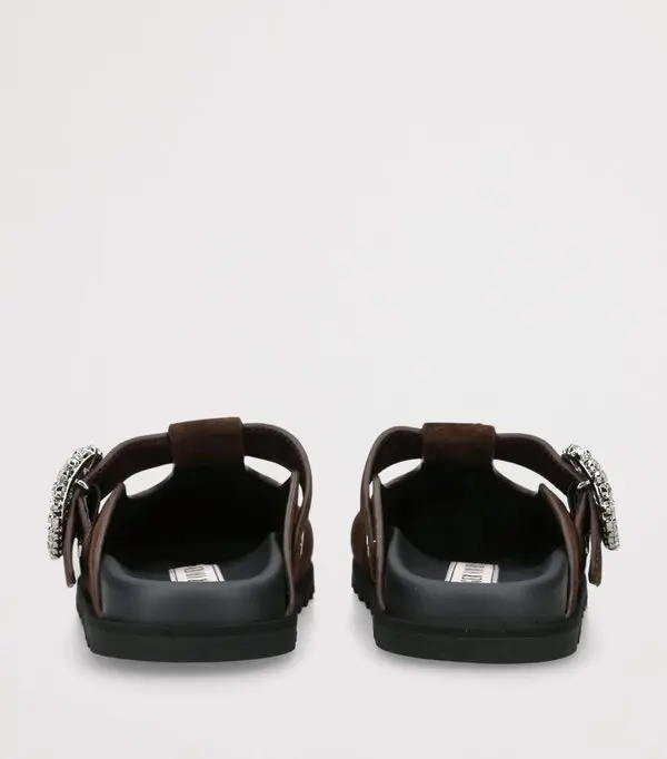 ROGER VIVIER Embellished Suede Mules - Brown