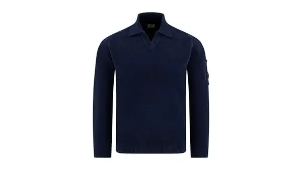 C.P. COMPANY Cotton Chenille Polo Shirt Lens Sweater - Olive