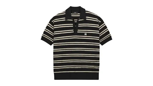 Amiri Ma Stripe Knit Short Sleeve Polo Shirt Sweater - Black