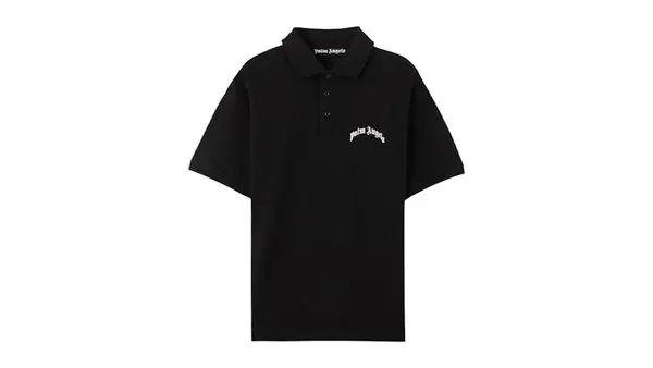 Palm Angels Back Curved Logo Short Sleeve Polo Shirt - Black