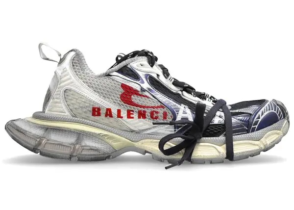 Balenciaga 3xl Split Logo - Eggshell/red/navy Blue