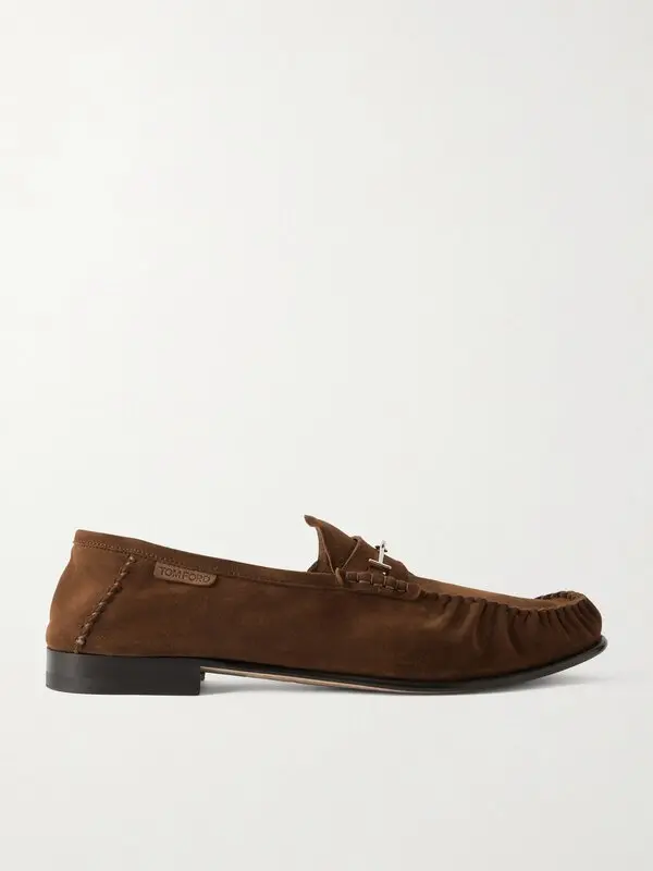 TOM FORD Ripley Embellished Suede Loafers - Brown