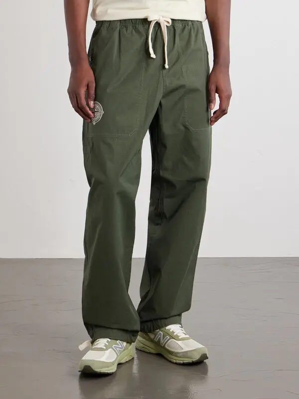 Stone Island Straight-leg Logo-print Cotton-ripstop Trousers