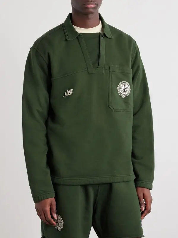 Stone Island X New Balance Cotton Jersey Polo Sweater - Green
