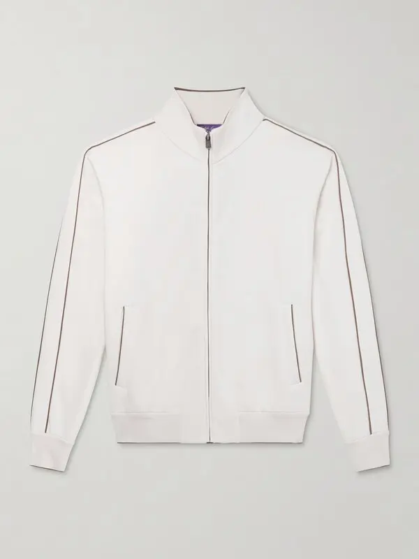 Ralph Lauren Purple Label Wimbledon Logo-embroidered Cotton And Cashmere-blend Sweater - Neutrals