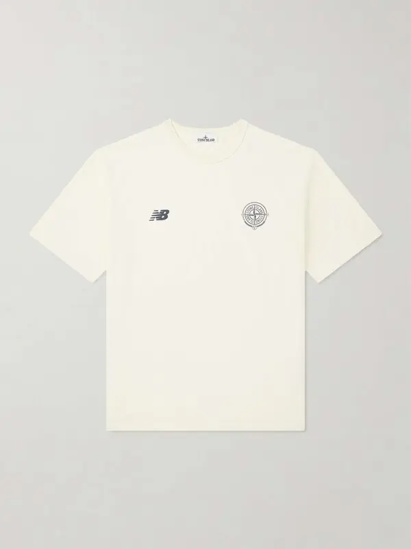 Stone Island New Balance Logo-print Cotton-jersey T-shirt - Ivory