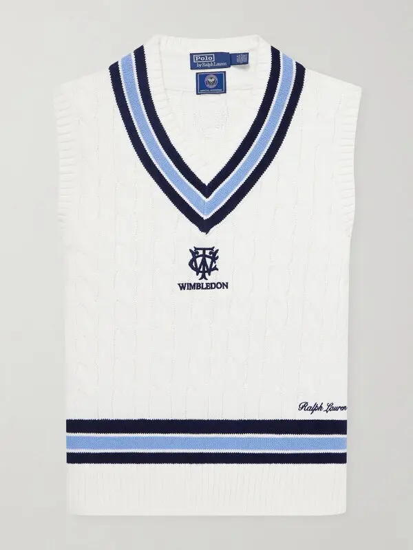 Polo Ralph Lauren Wimbledon Logo-embroidered Knitted Cotton Vest - Neutrals