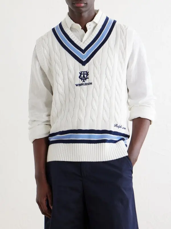 Polo Ralph Lauren Wimbledon Logo-embroidered Knitted Cotton Vest