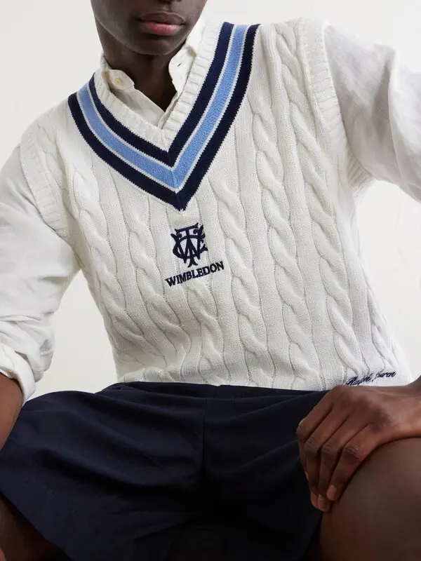 Polo Ralph Lauren Wimbledon Logo-embroidered Knitted Cotton Vest