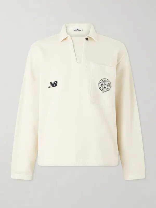 Stone Island Logo-print Cotton-jersey Polo Sweater - Neutrals